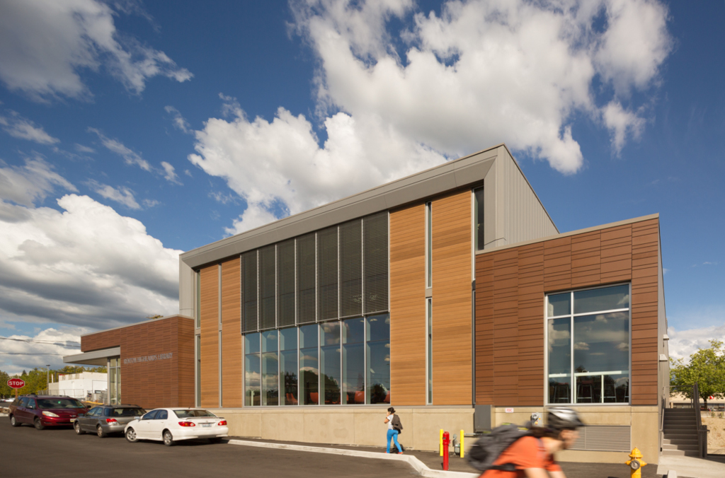 Exterior Motorized Venetian Blinds in Renton Highlands Library from Draper