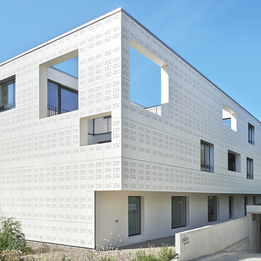 Fiber Cement Cladding Panels in Patio Building from Swisspearl