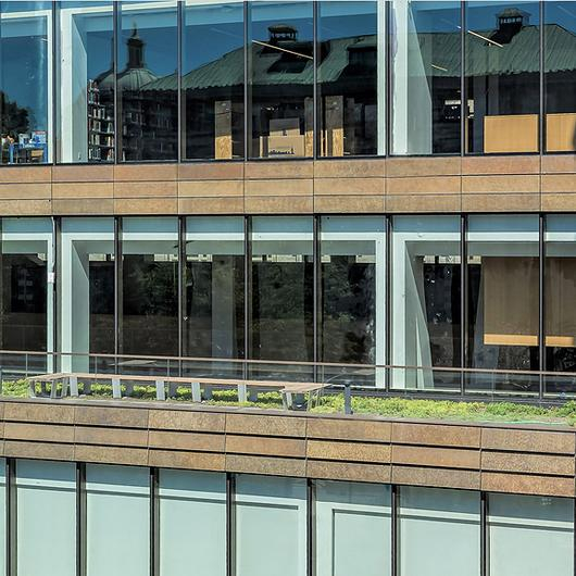 Building Envelope System in The Milstein Center from Island Exterior ...