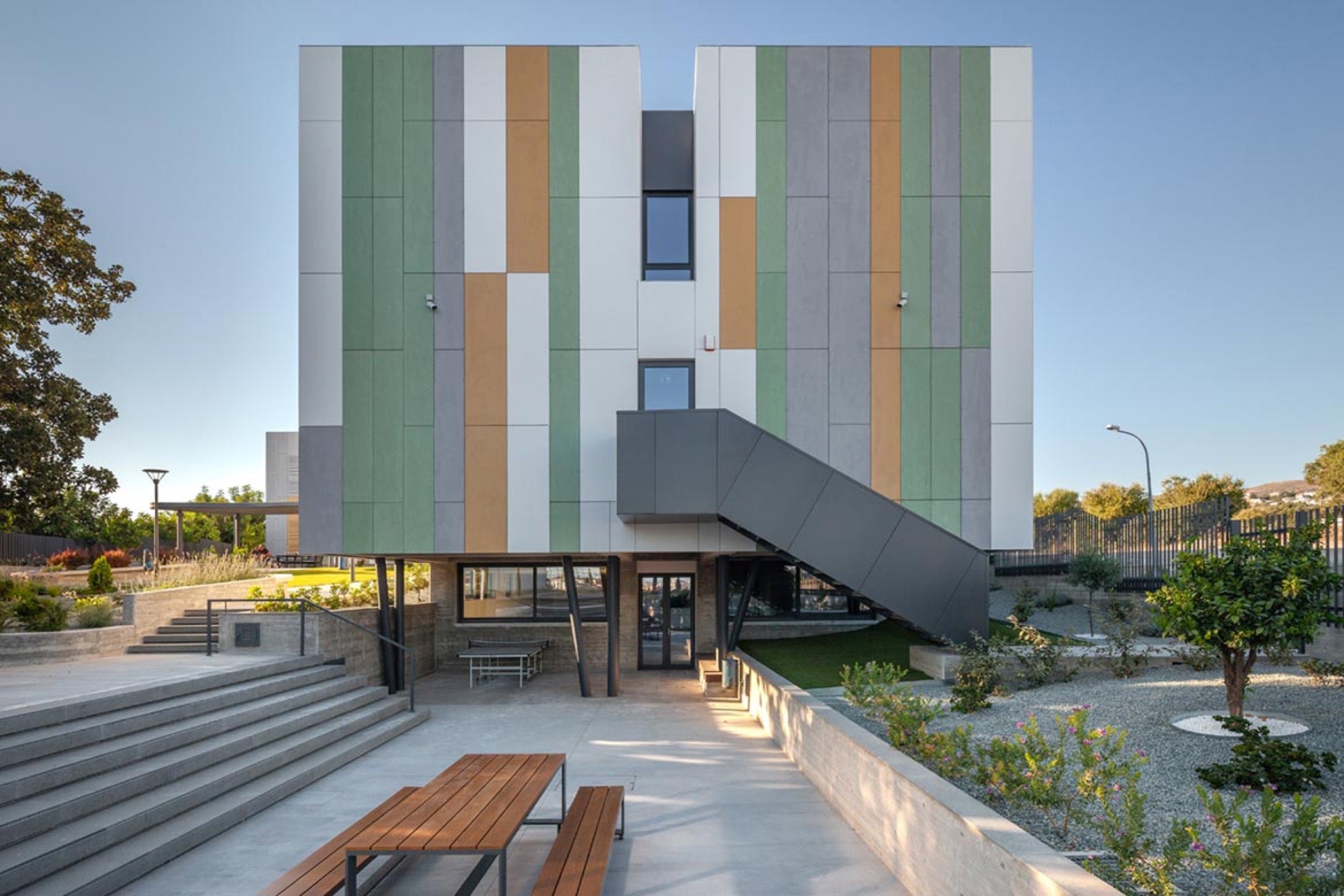 Electric Folding Shading System in a Boarding School from Kinetic Facades