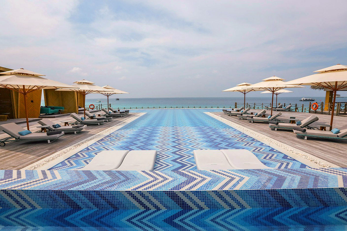 Glass Mosaic Pool Patterns in Maldives Resort from ONIX